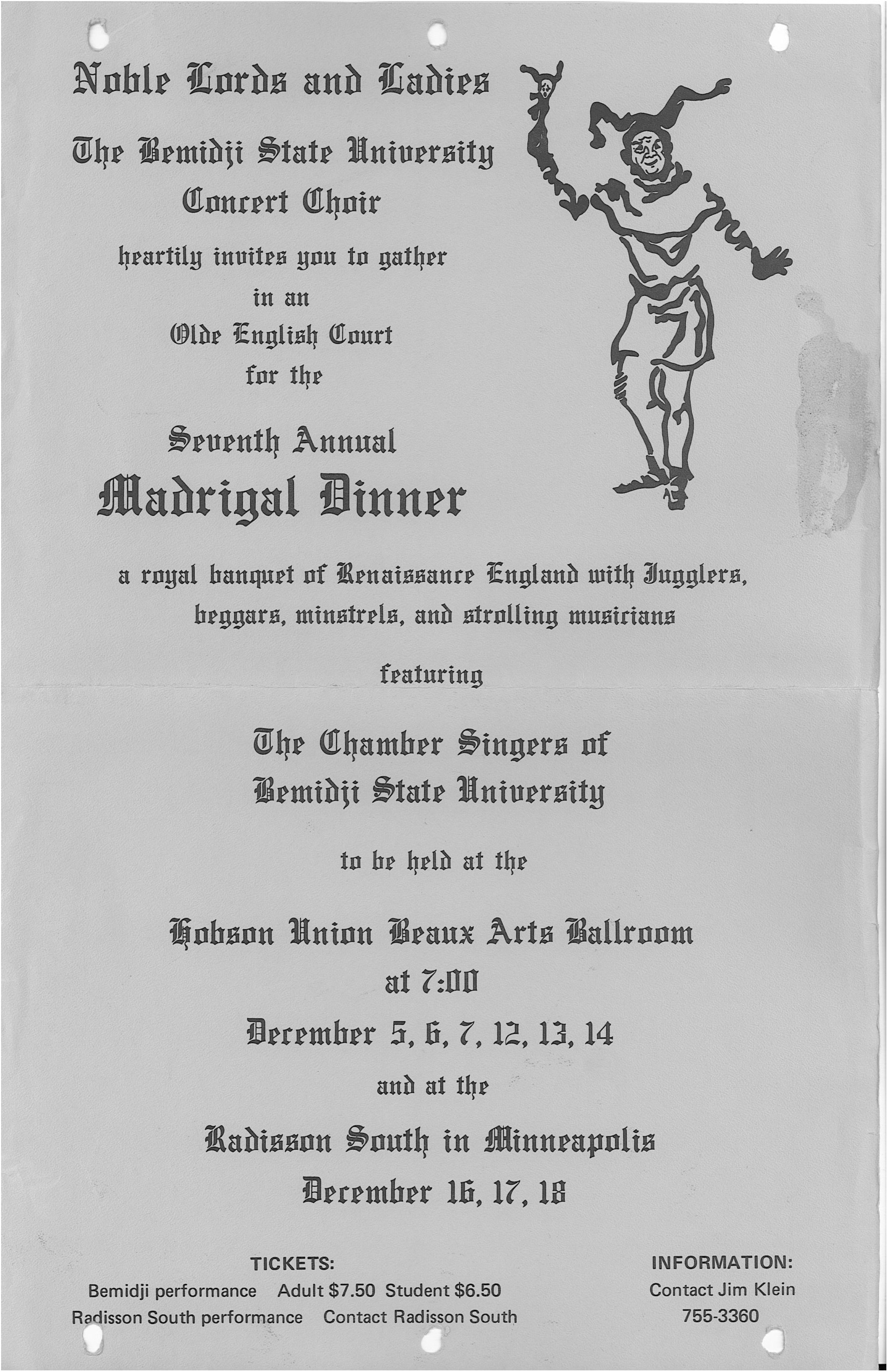 Seventh Annual Madrigal Dinner Poster, 1975 | BSU Centennial | Bemidji ...